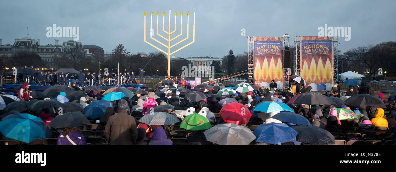 Wide view of the lighting of the National Menorah celebrating Chanukah ...