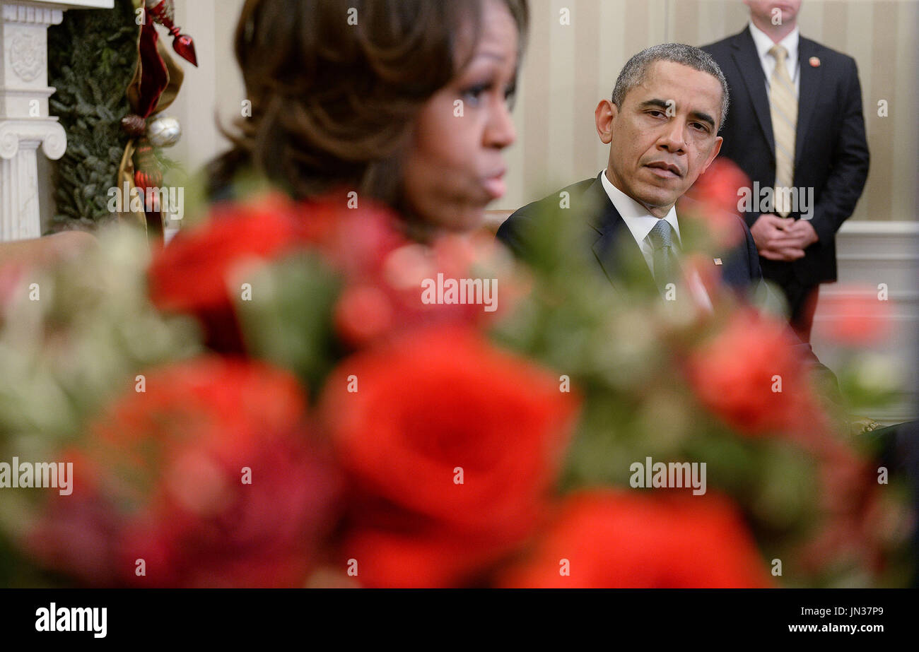 United States President Barack Obama and first lady Michelle Obama meet ...