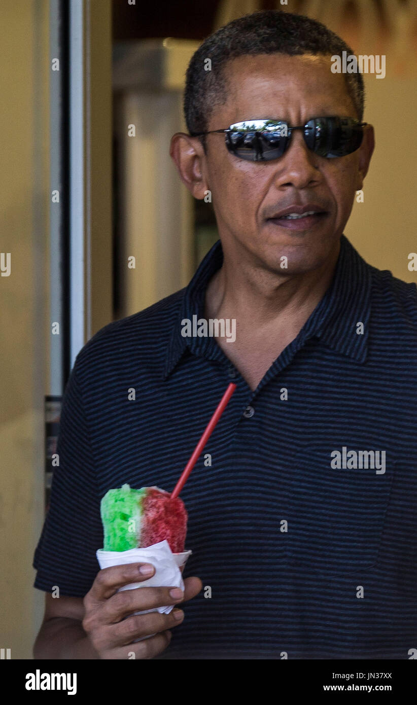 United States President Barack Obama exits Island Snow at Kailua Beach ...