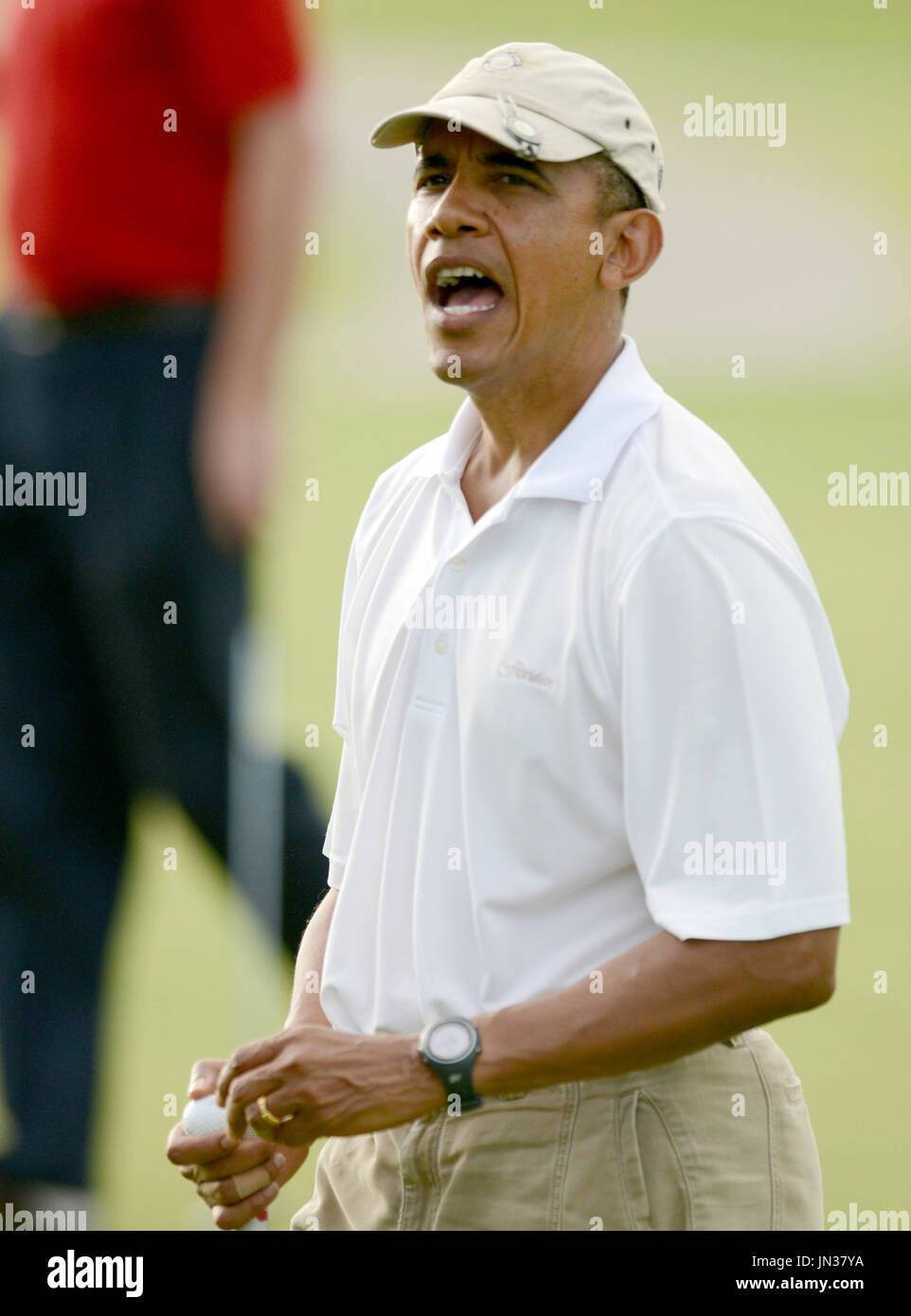 United States President Barack Obama speaks to the crowd after missing ...