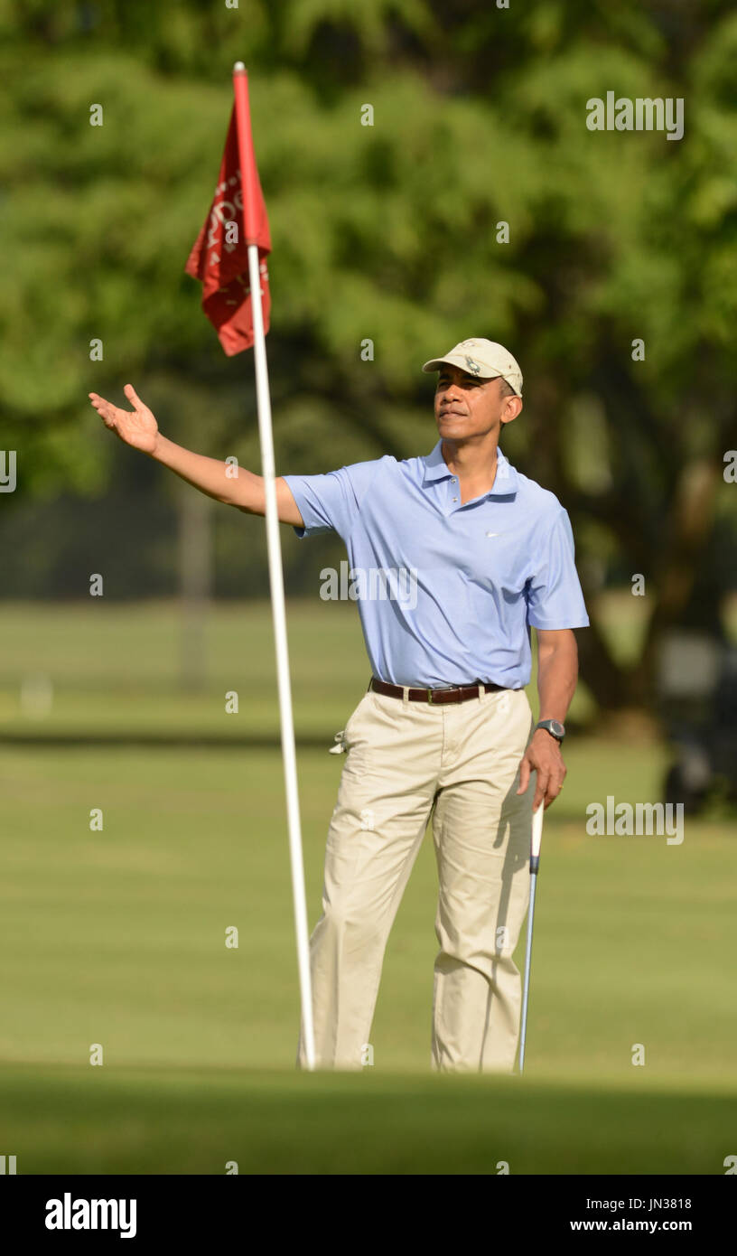 United States President Barack Obama gestures on the 2nd green at ...