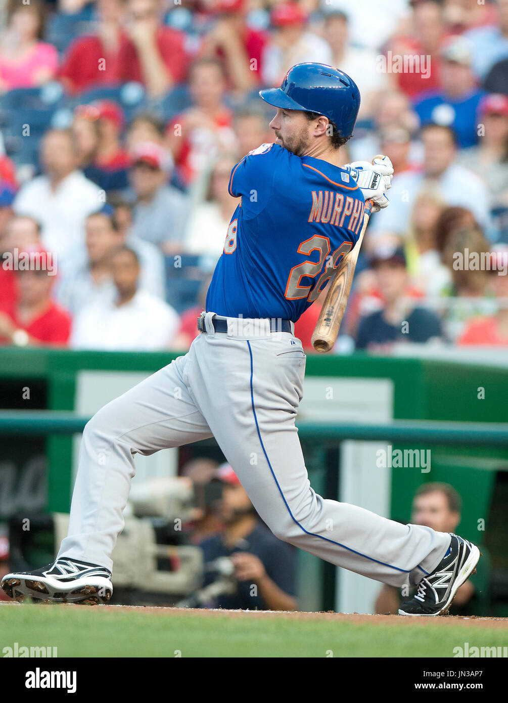 New York Mets second baseman Daniel Murphy (28) triples in the first ...