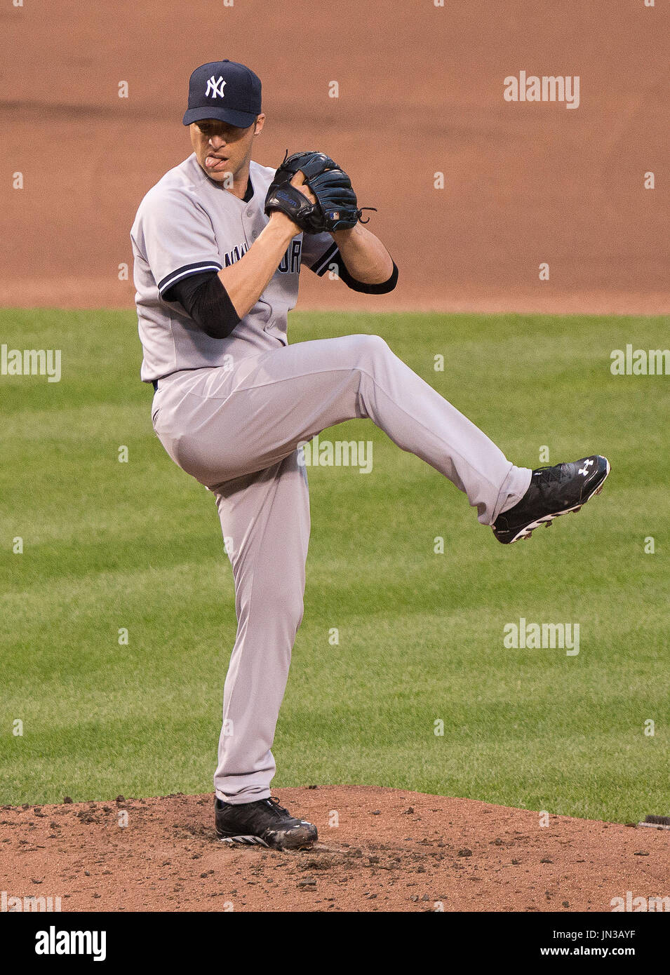 New York Yankees pitcher Chris Capuano (26) works in the first inning ...