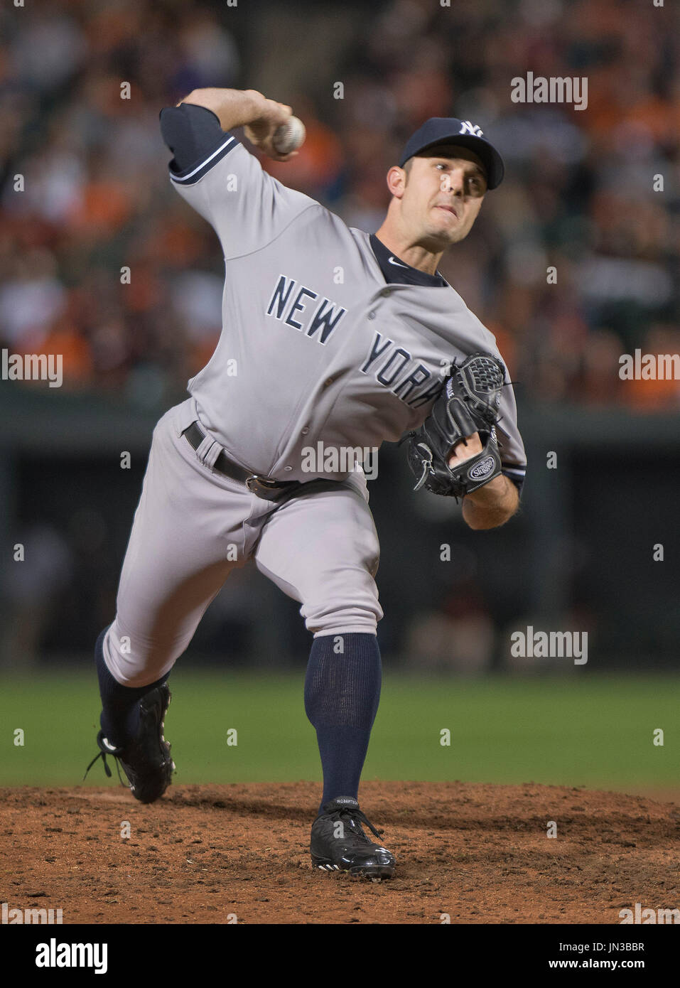 New York Yankees pitcher David Robertson (30) works in the ninth inning ...