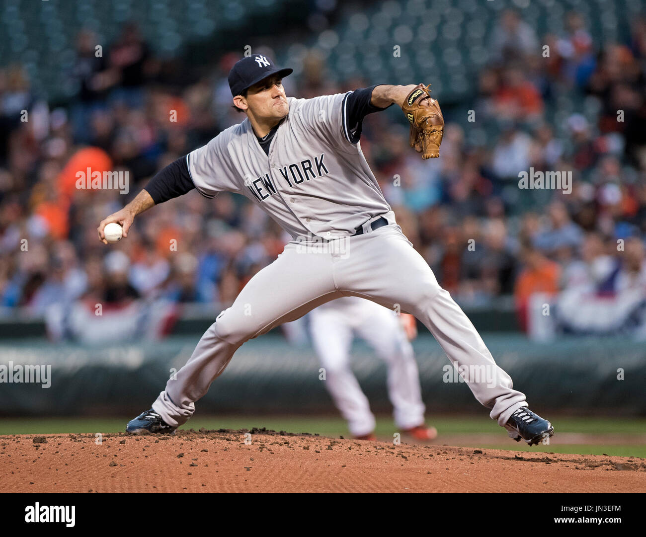 New York Yankees starting pitcher Nathan Eovaldi (30) works in the ...