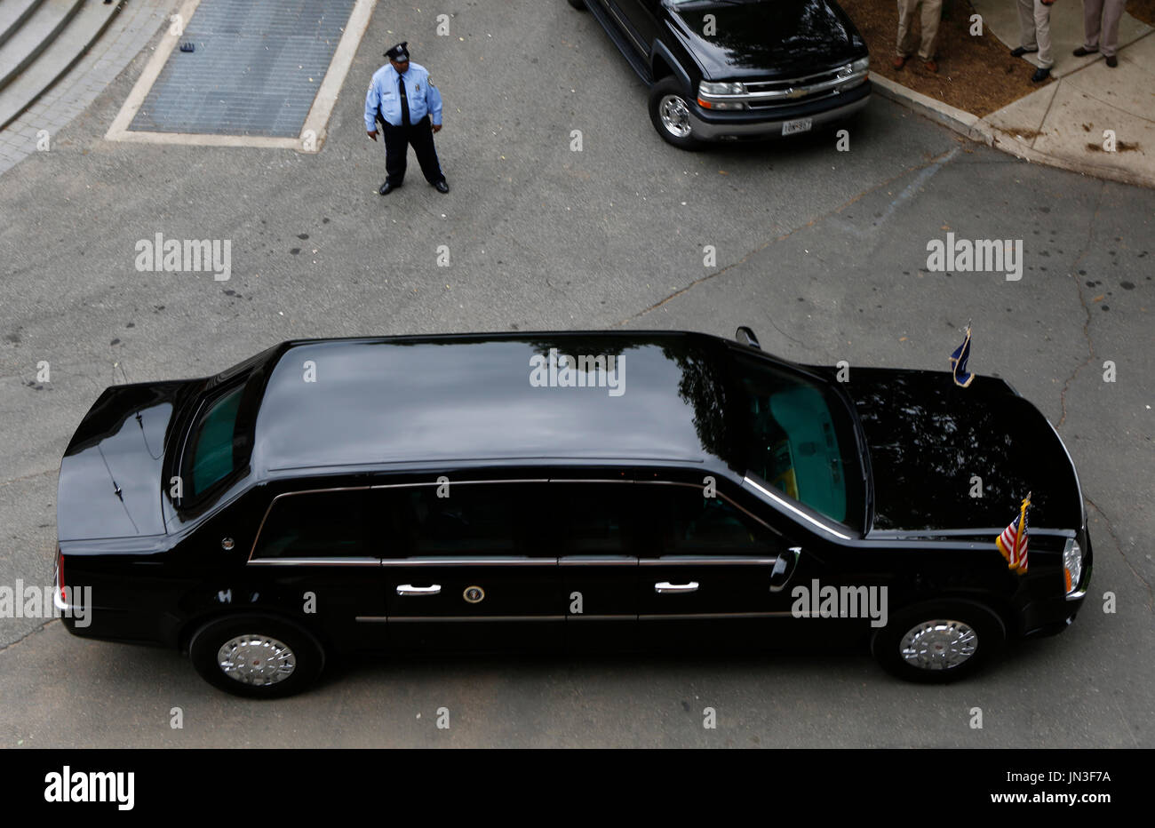 A presidential motorcade vehicle is seen at Georgetown University ...