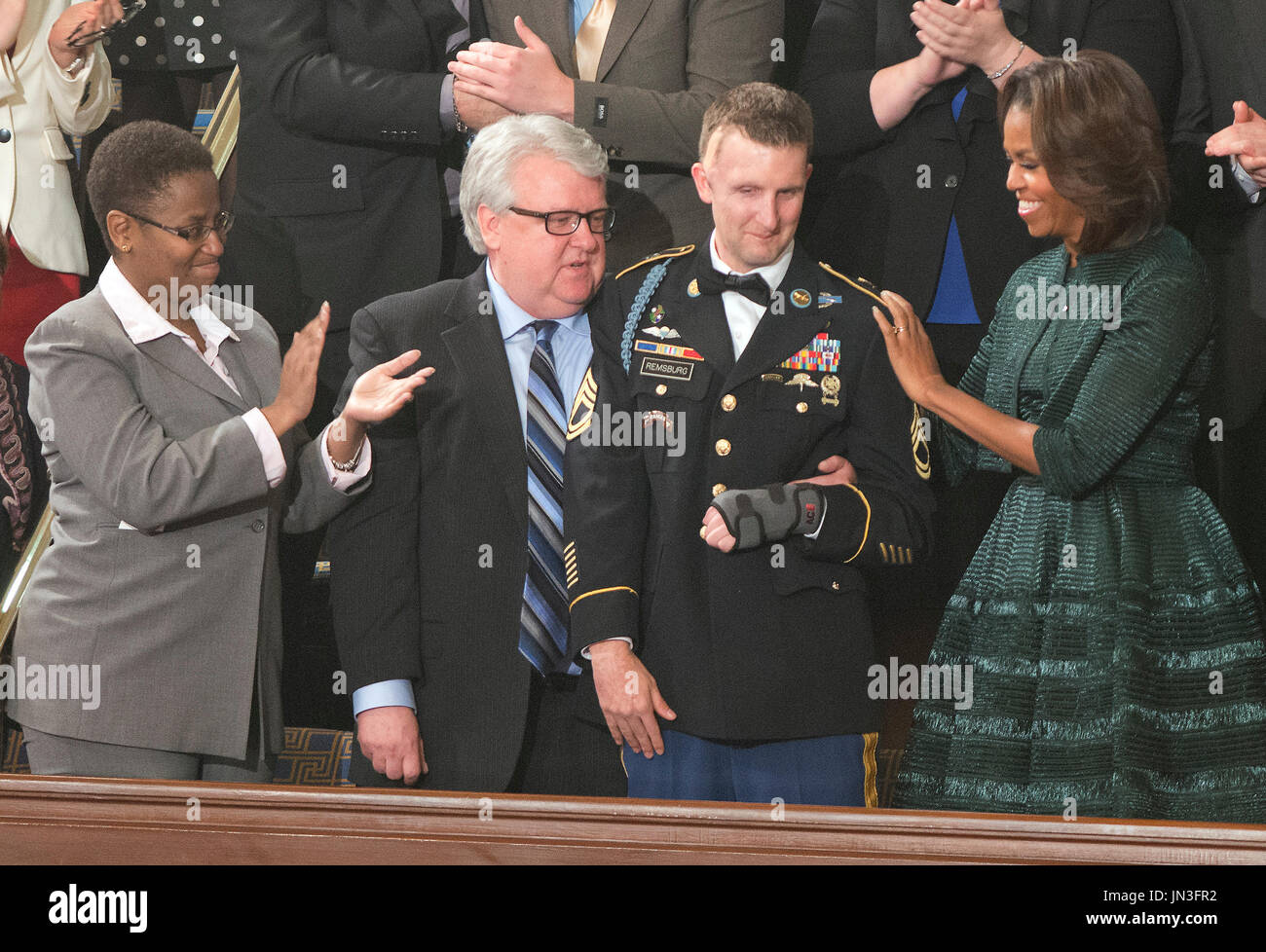 United States Army Sergeant 1st Class Cory Remsburg acknowledges the ...