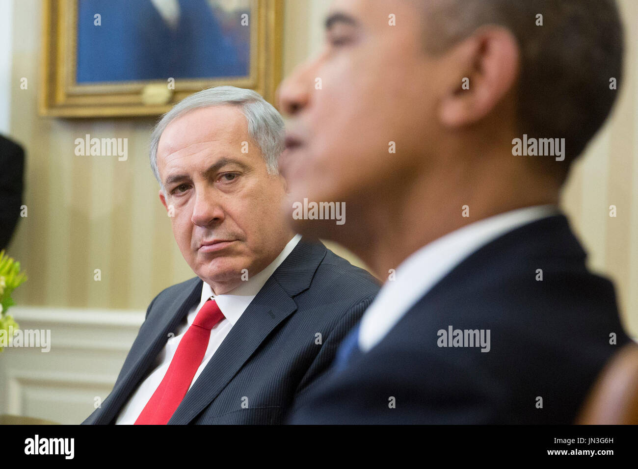 Prime Minister Benjamin Netanyahu of Israel, left, looks on as United ...