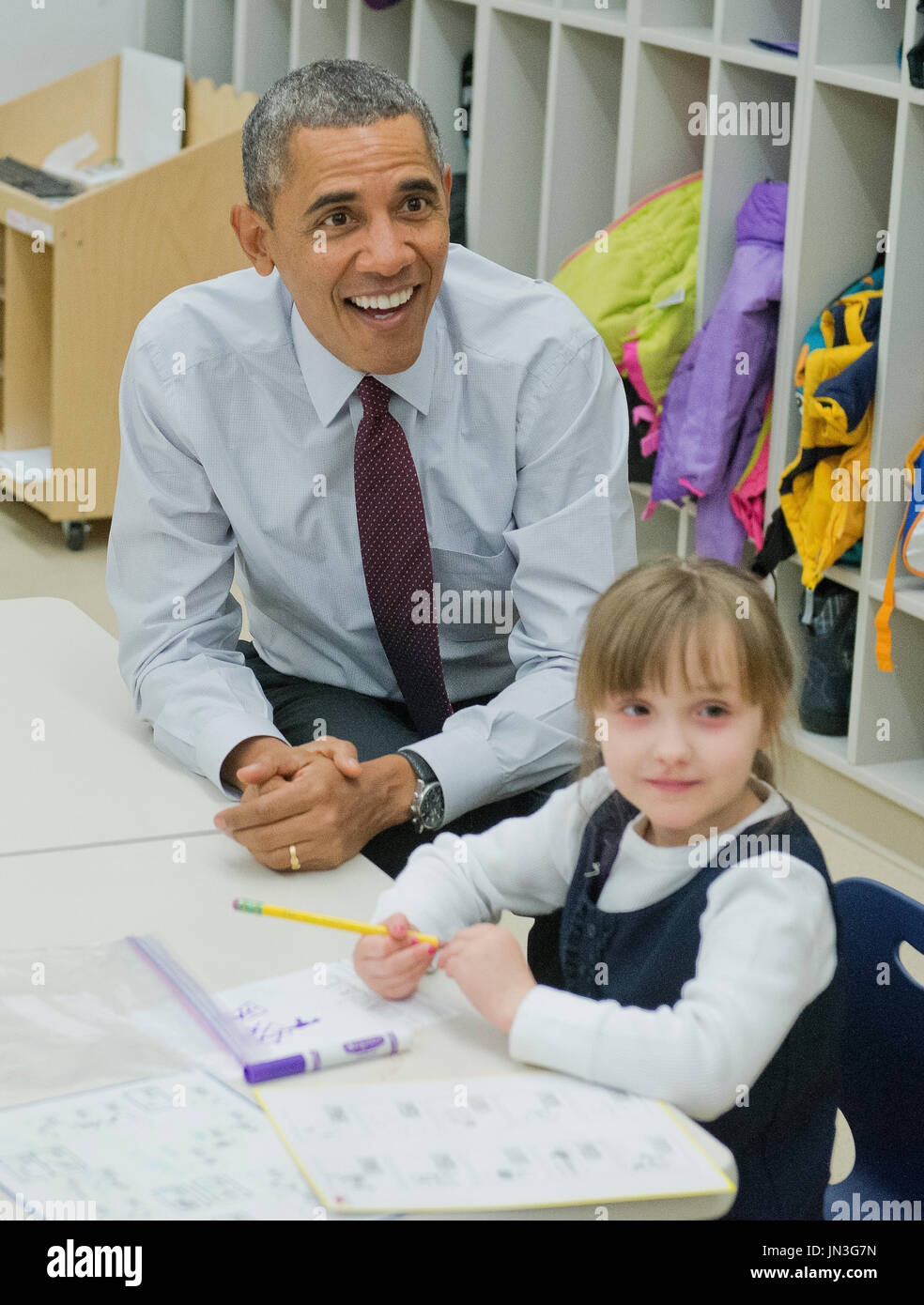 United States President Barack Obama, left, and Emily Hare, right ...