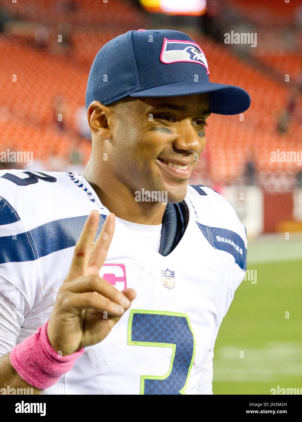 Seattle Seahawks quarterback Russell Wilson (3) poses for a photo ...