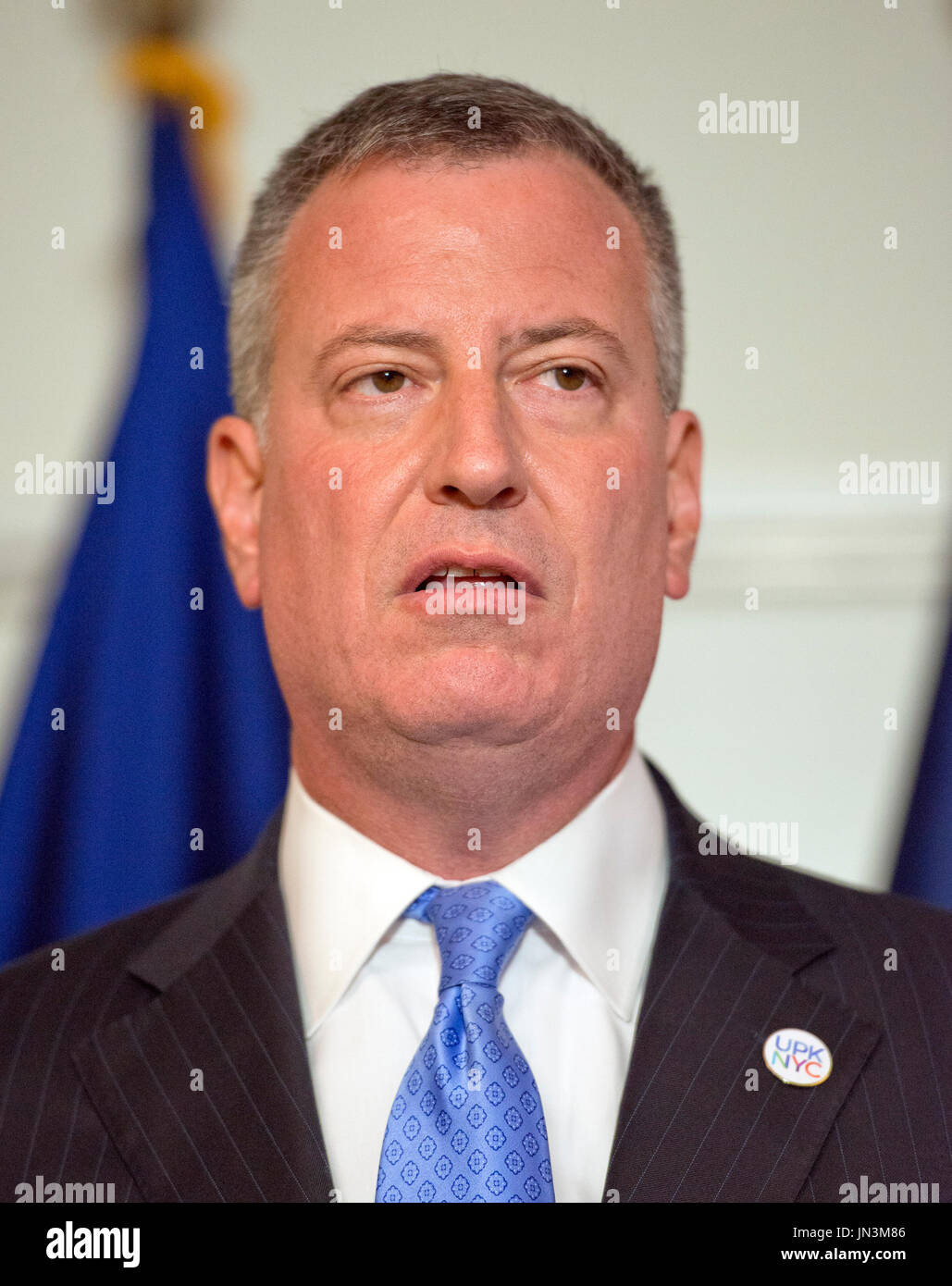 Mayor Bill de Blasio of New York City holds a press briefing following ...