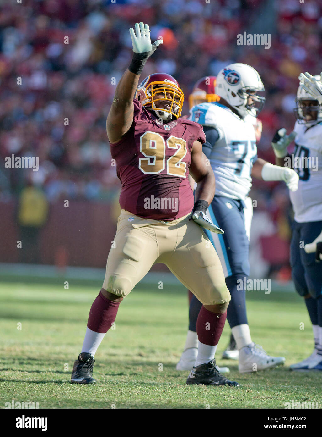 Washington Redskins nose tackle Chris Baker (92) celebrates a fourth ...