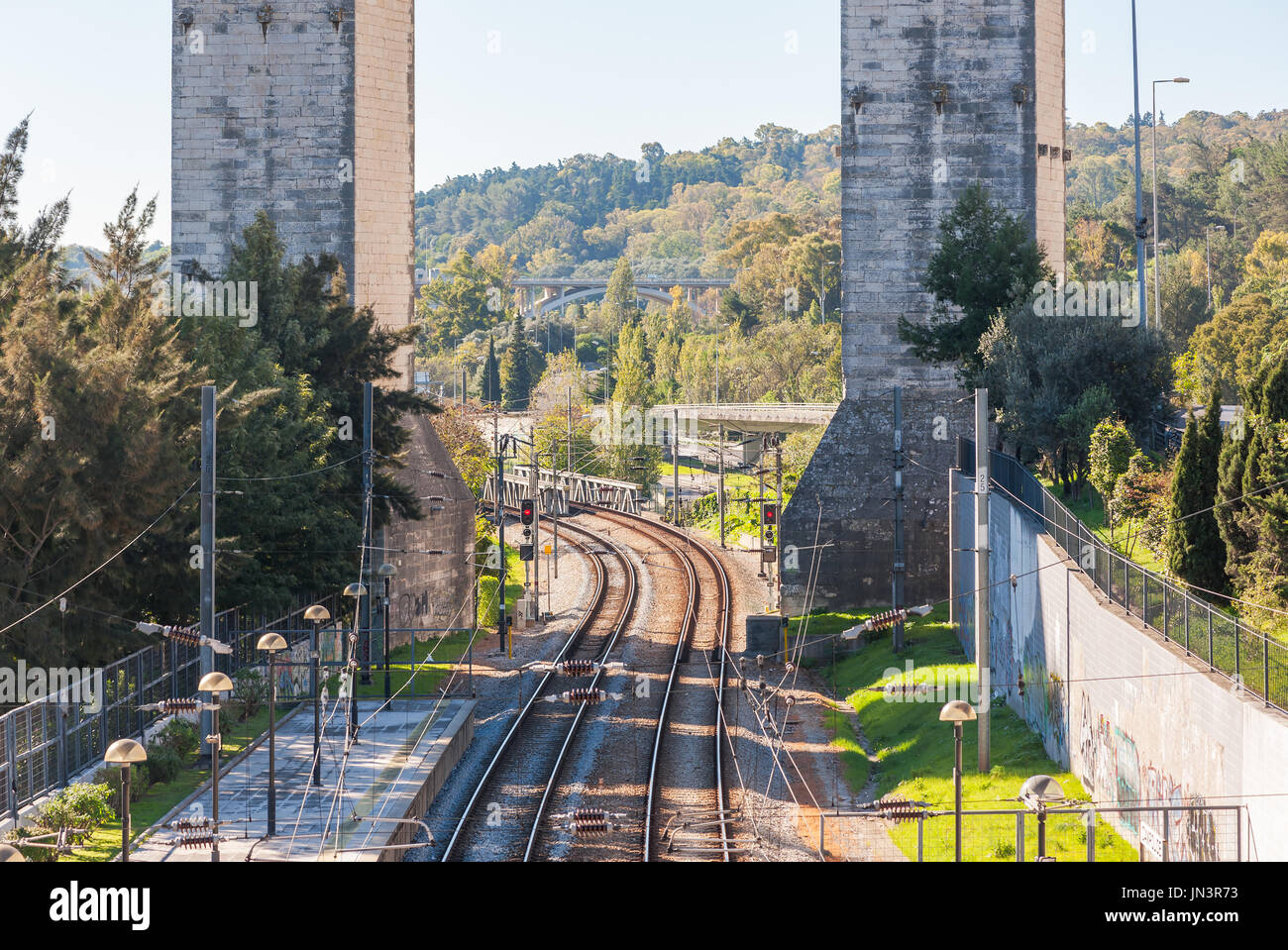 Railways under the Aqueduct of the Free Waters at the Campolide station ...