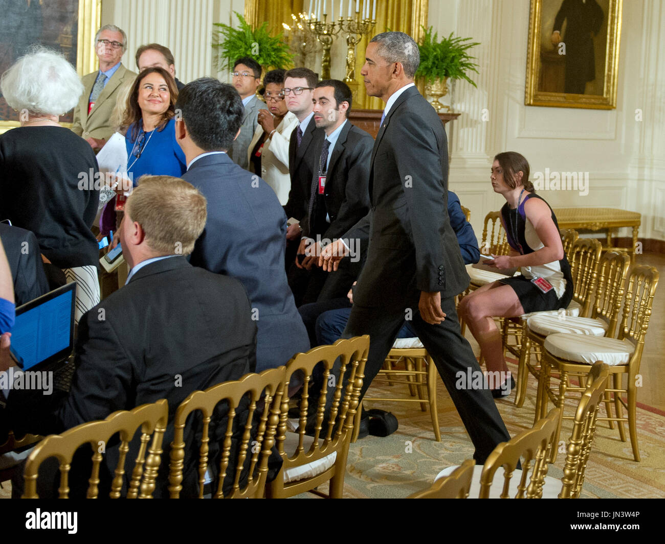 United States President Barack Obama arrives in the East Room of the ...