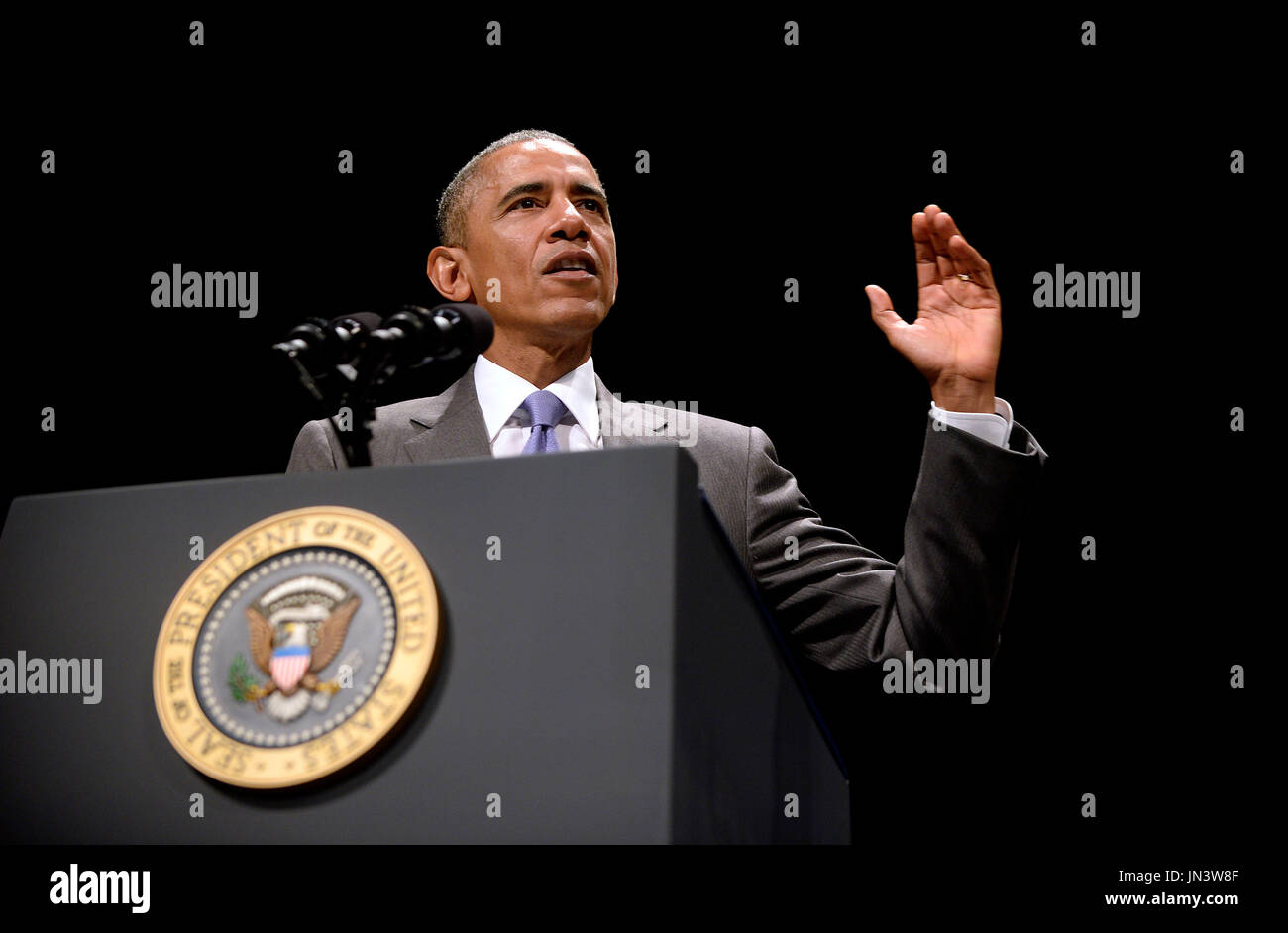 United States President Barack Obama delivers remarks at an investiture ...