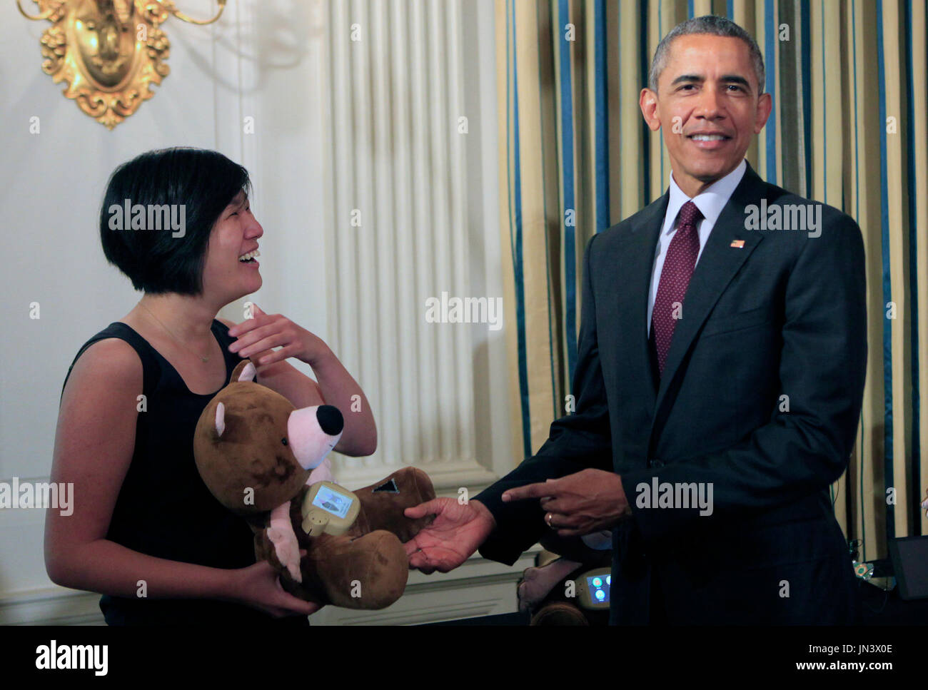 Hannah Chung of Providence, Rhode Island shows United States President ...