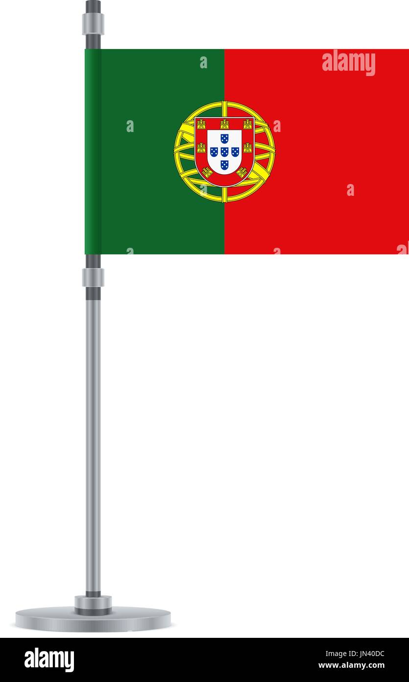 Flag design. Portuguese flag on the metallic pole. Isolated template ...