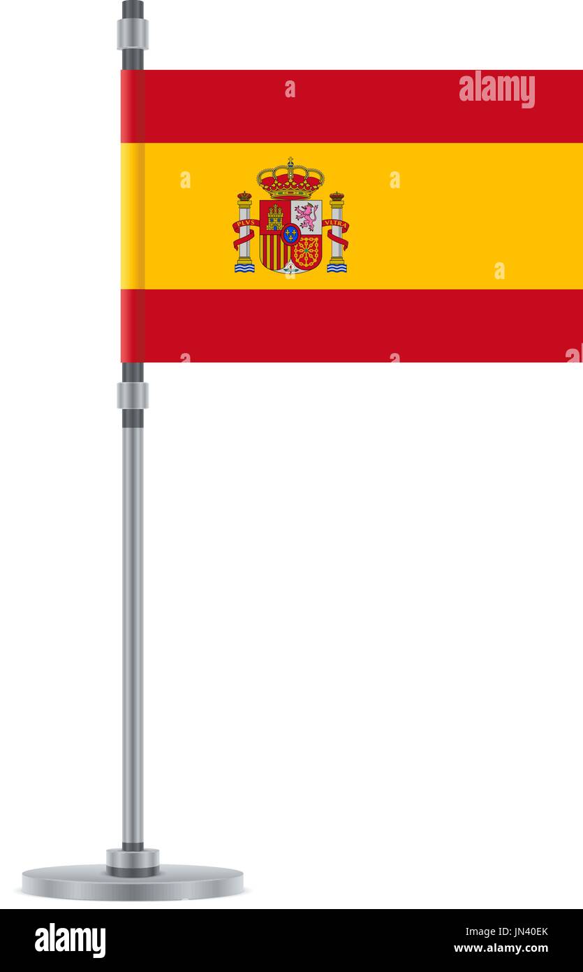 Flag design. Spanish flag on the metallic pole. Isolated template for ...