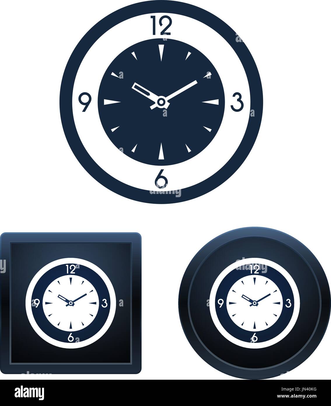 Simple and button shape wall clock icons on white background for your ...