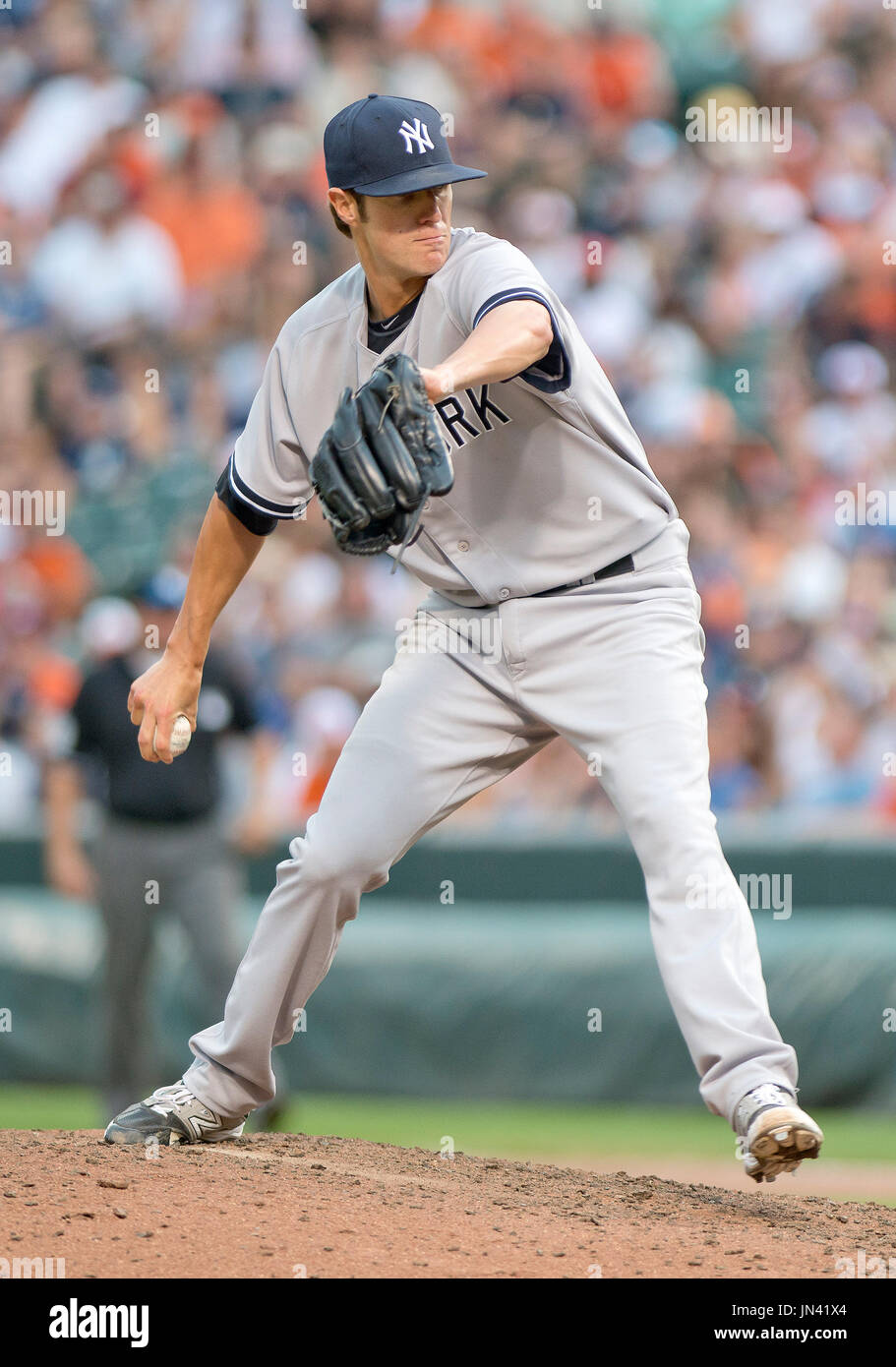 New York Yankees pitcher Shane Greene (61) throws his last pitch in the ...