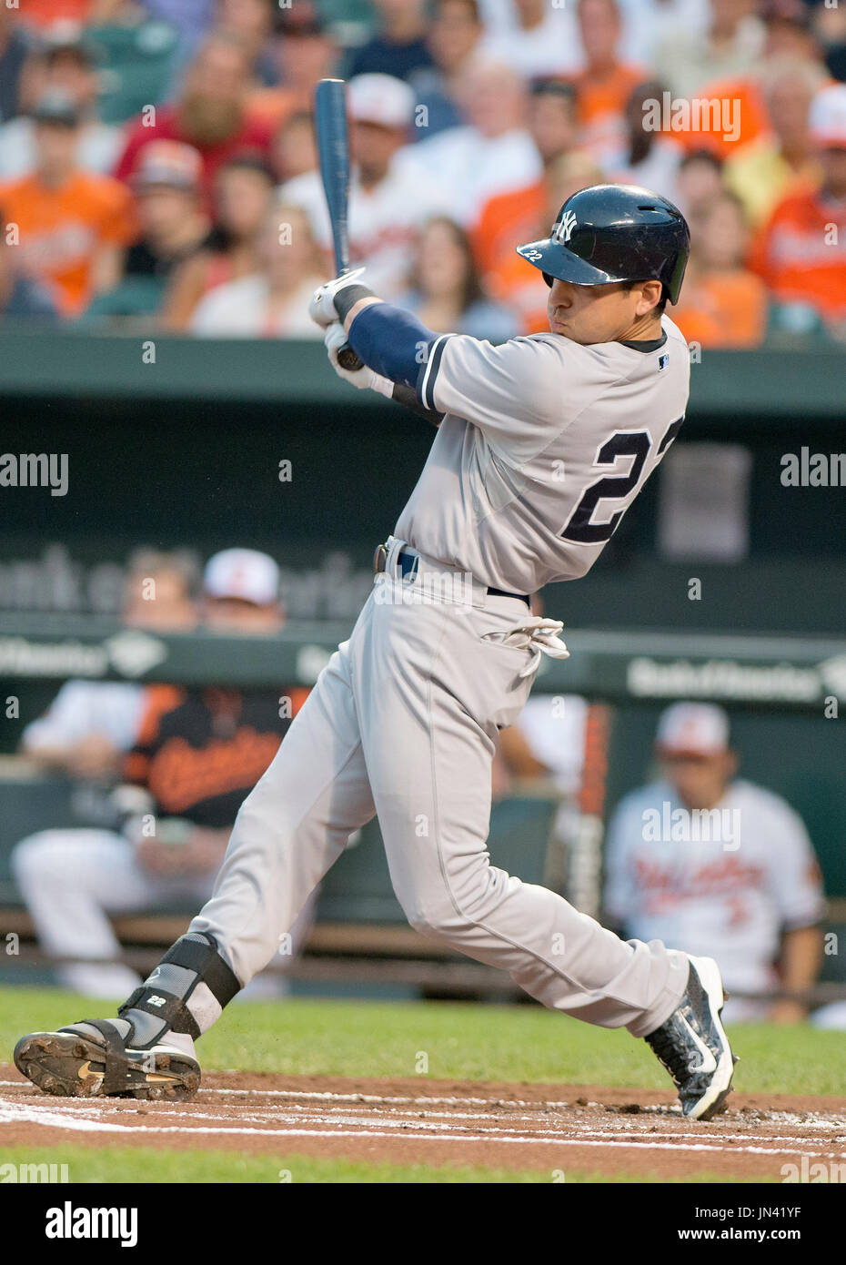 New York Yankees designated hitter Jacoby Ellsbury (22) flies out to ...