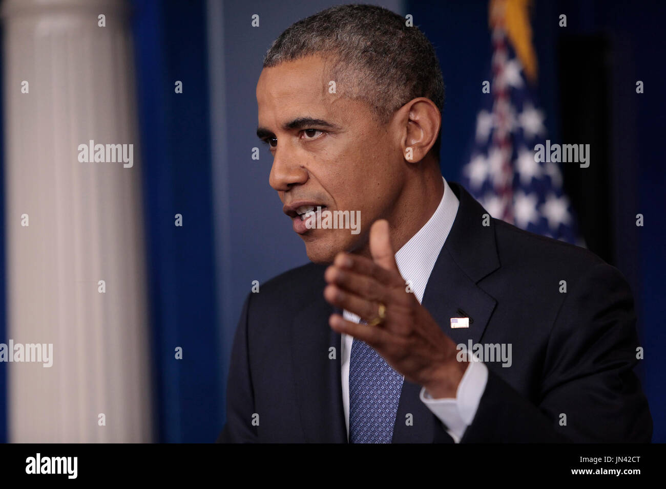 United States President Barack Obama makes a statement at the daily ...