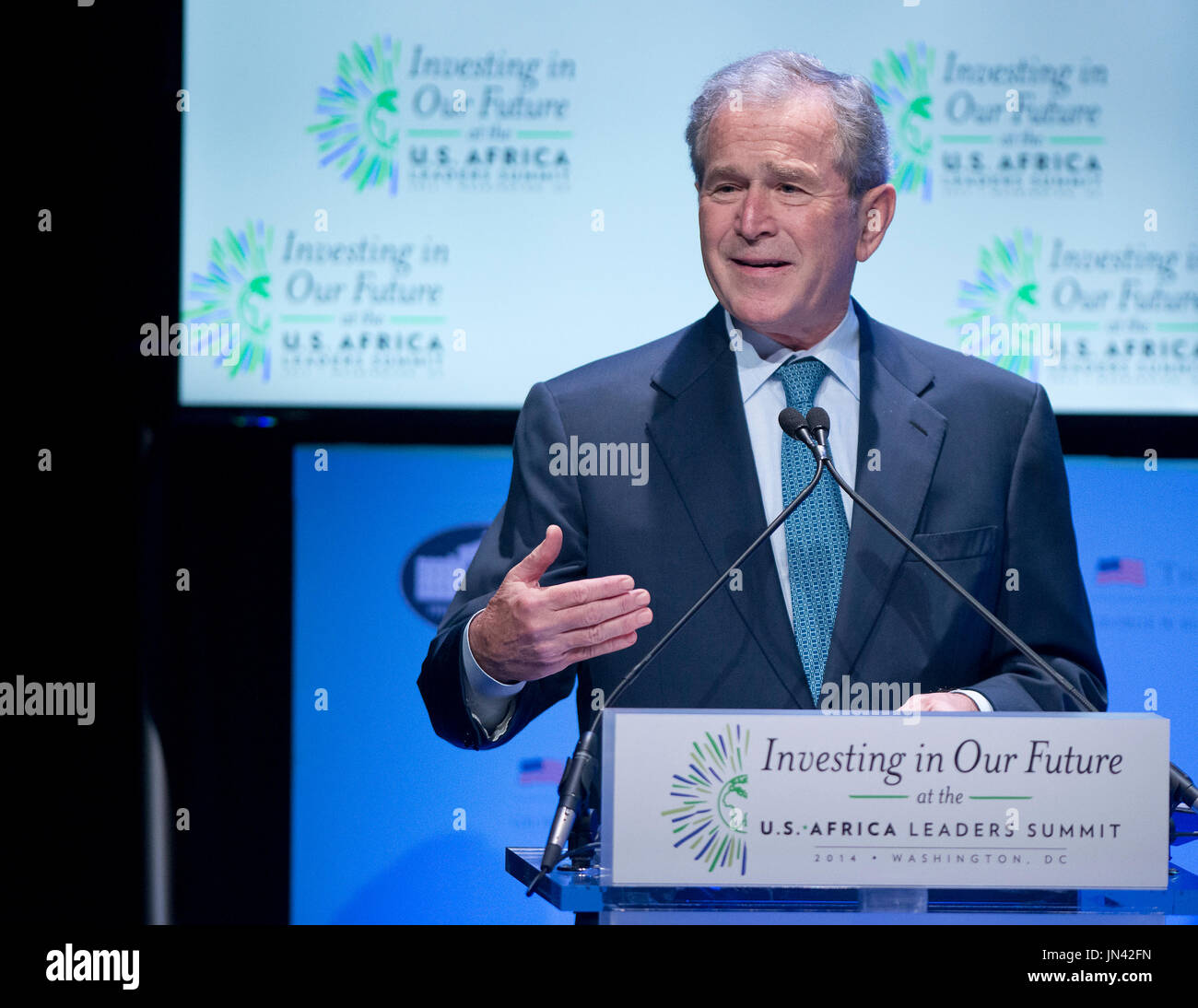Former United States President George W. Bush makes remarks during the ...