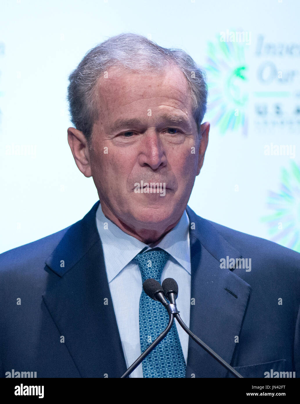 Former United States President George W. Bush makes remarks during the ...