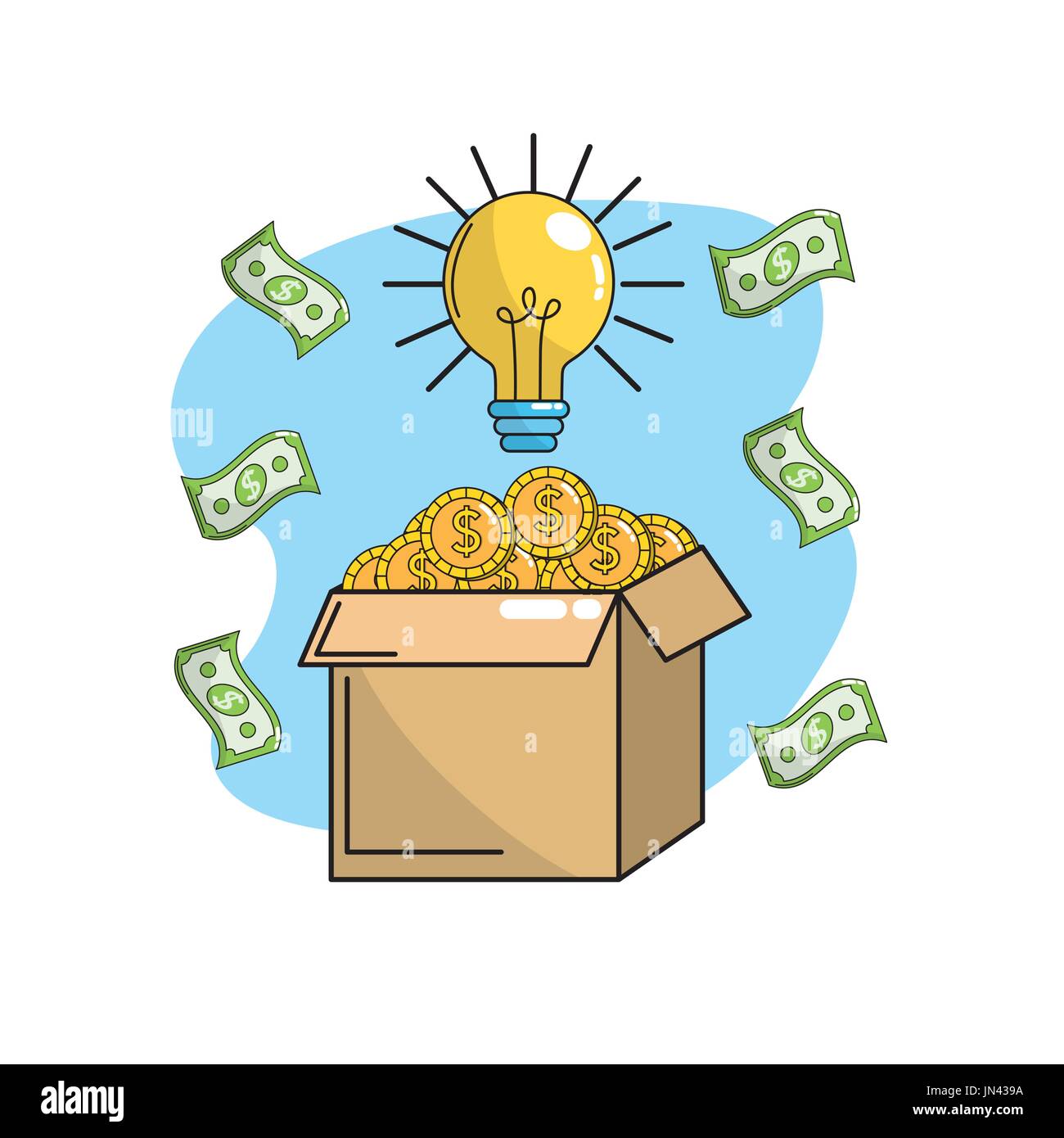 coins inside box with bulb idea and bills Stock Vector Image & Art - Alamy