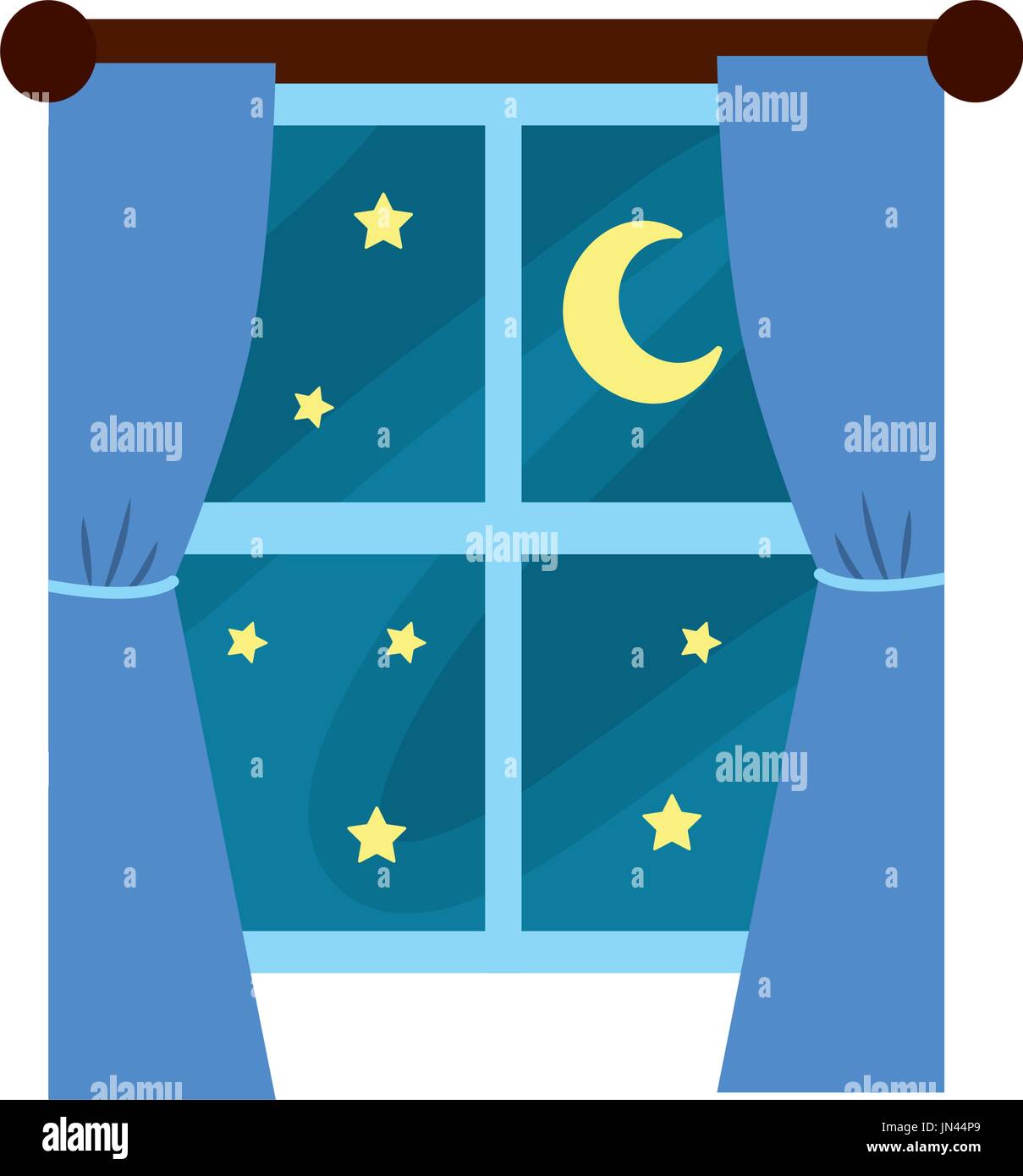 window with curtain the night and moon with star Stock Vector Image ...