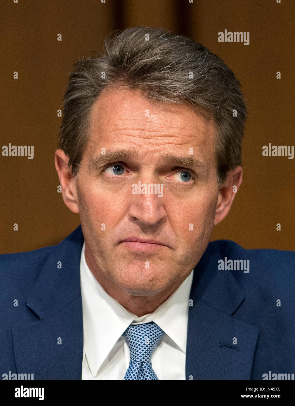 United States Senator Jeff Flake (Republican of Arizona) listens as ...