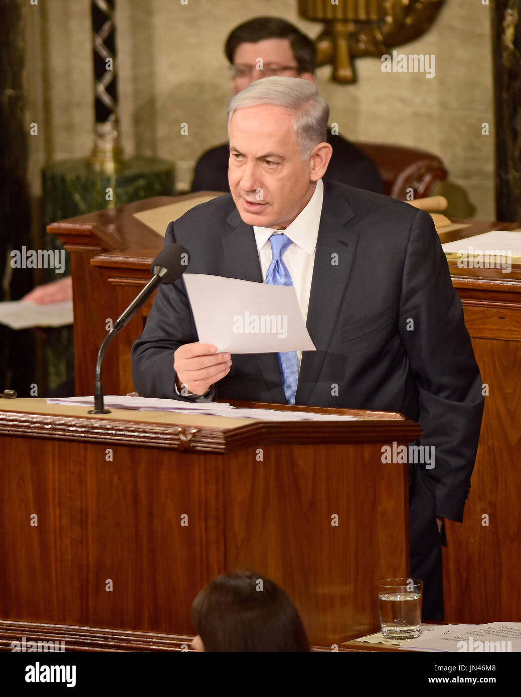 Prime Minister Benjamin Netanyahu of Israel delivers an address to a ...