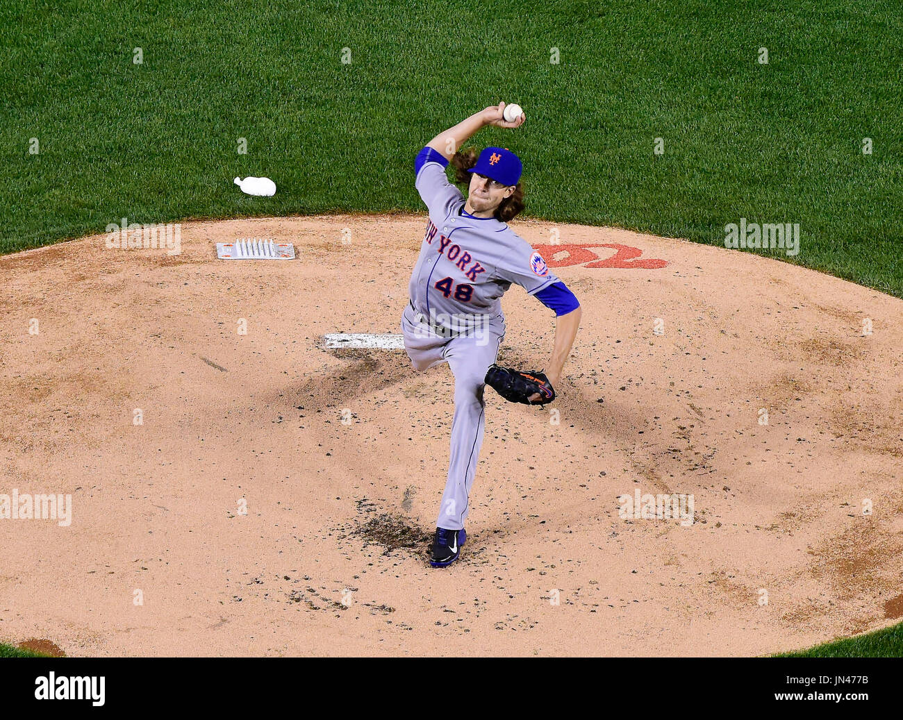 New York Mets pitcher Jacob deGrom (48) works in the first inning ...