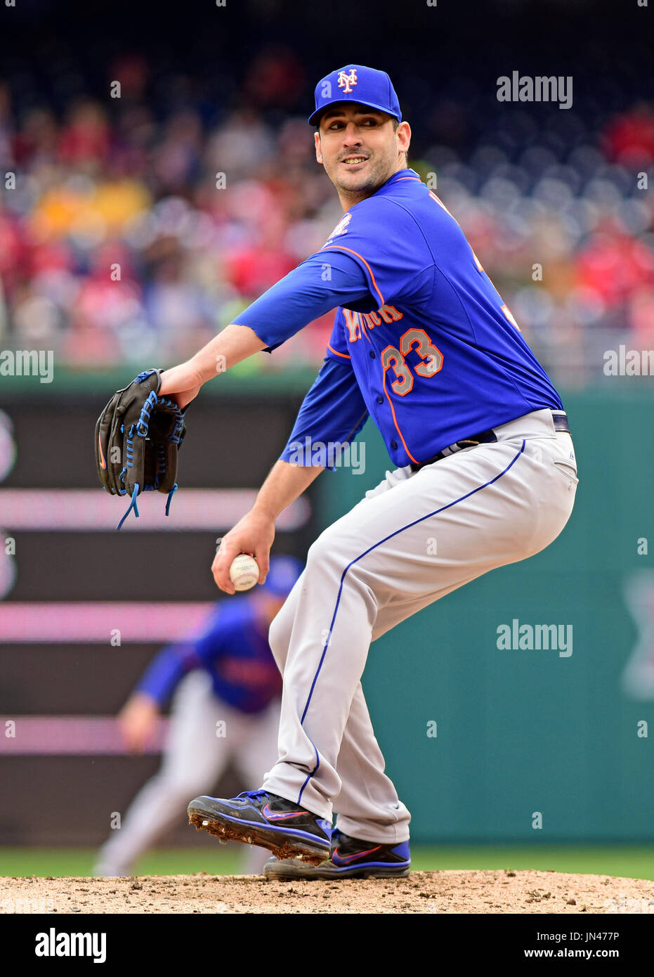 New York Mets starting pitcher Matt Harvey (33) works in the sixth ...