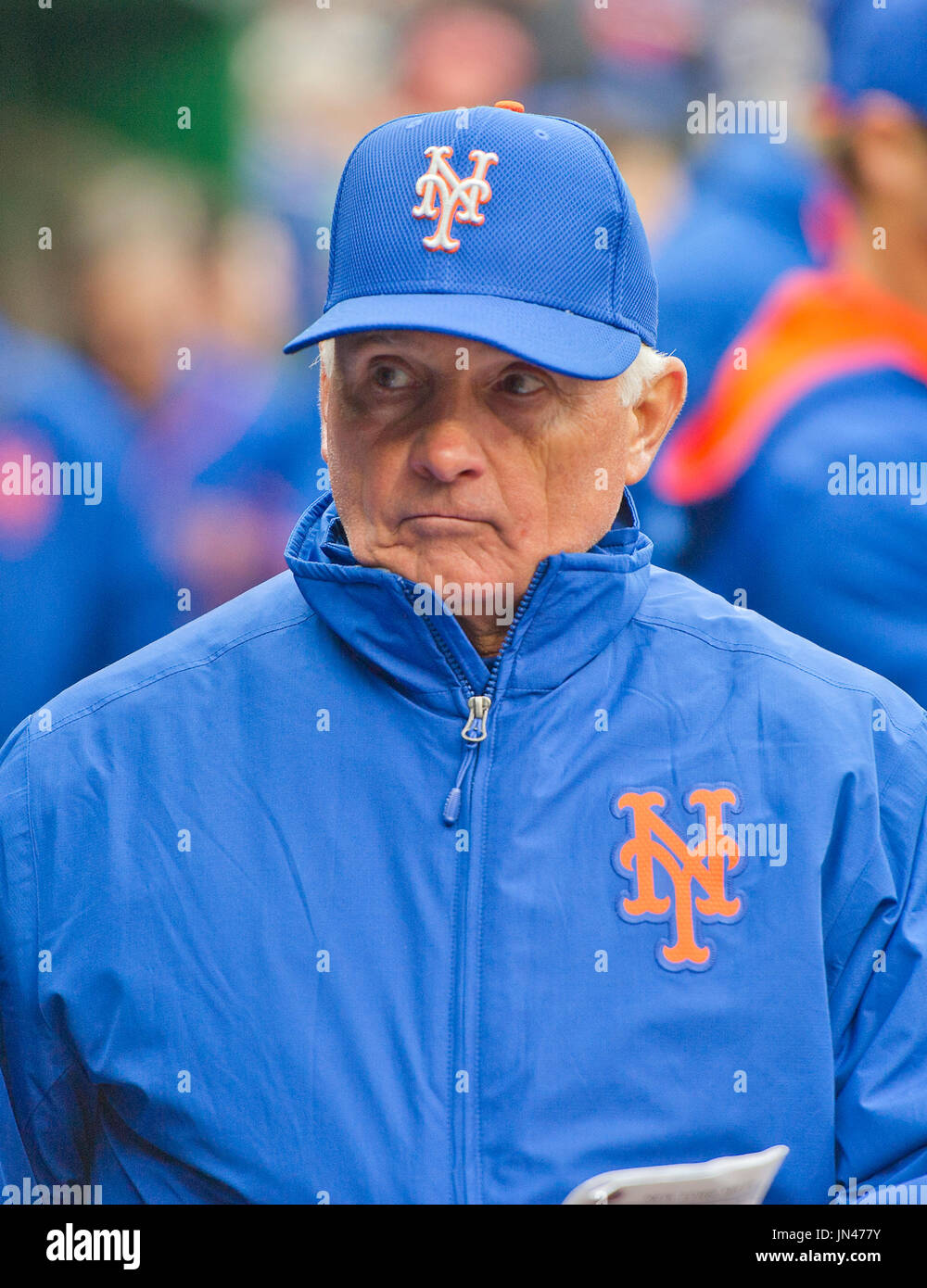 New York Mets manager Terry Collins (10) in the dugout prior to his ...