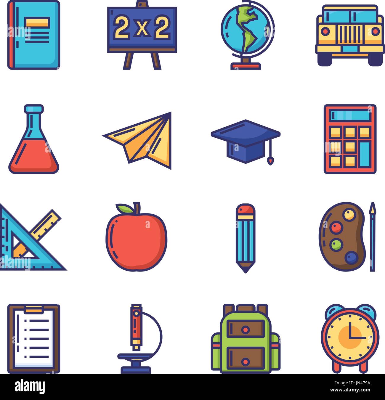Education object icon set with lineal color style and flat color Stock ...