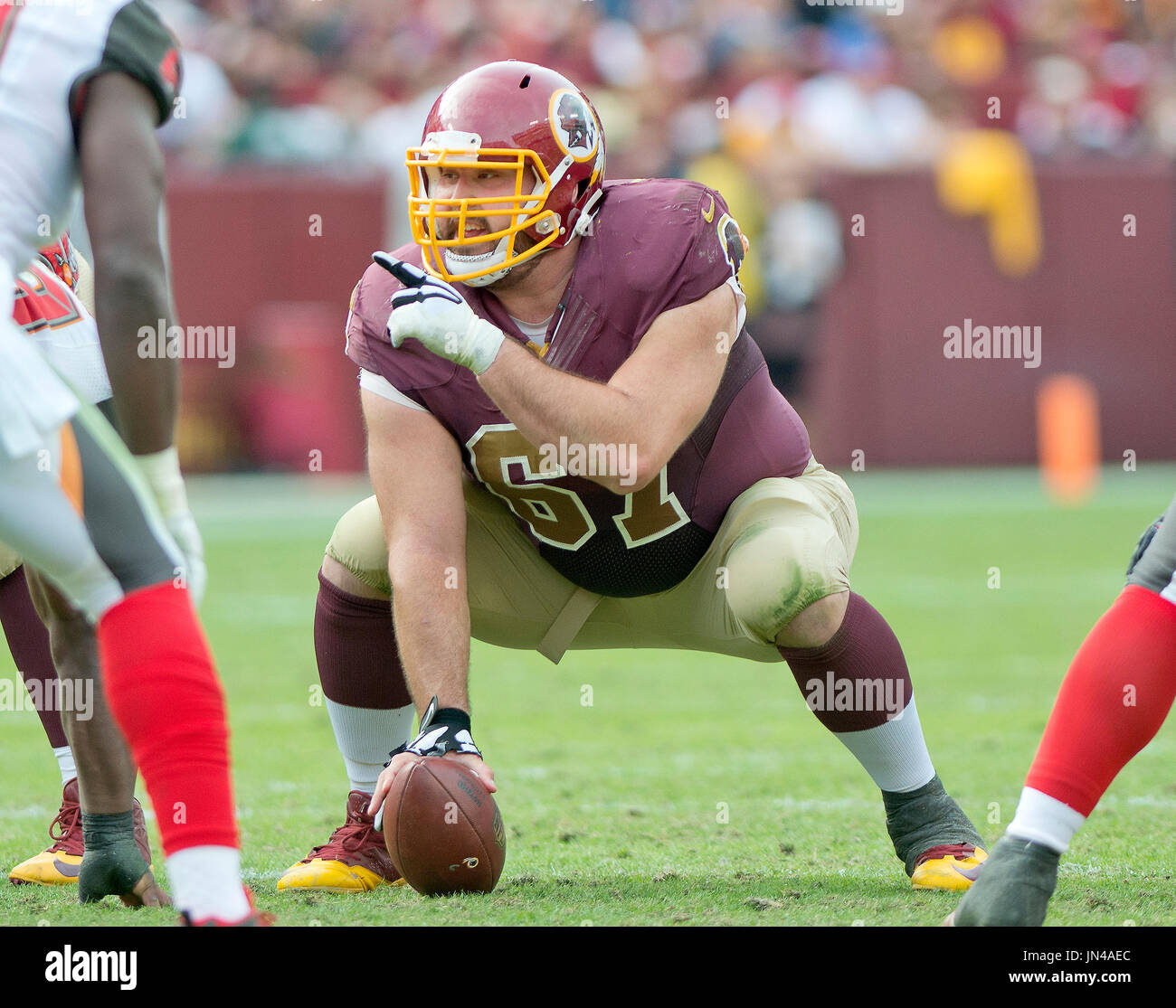 Washington Redskins center Josh LeRibeus (67) calls offensive line ...