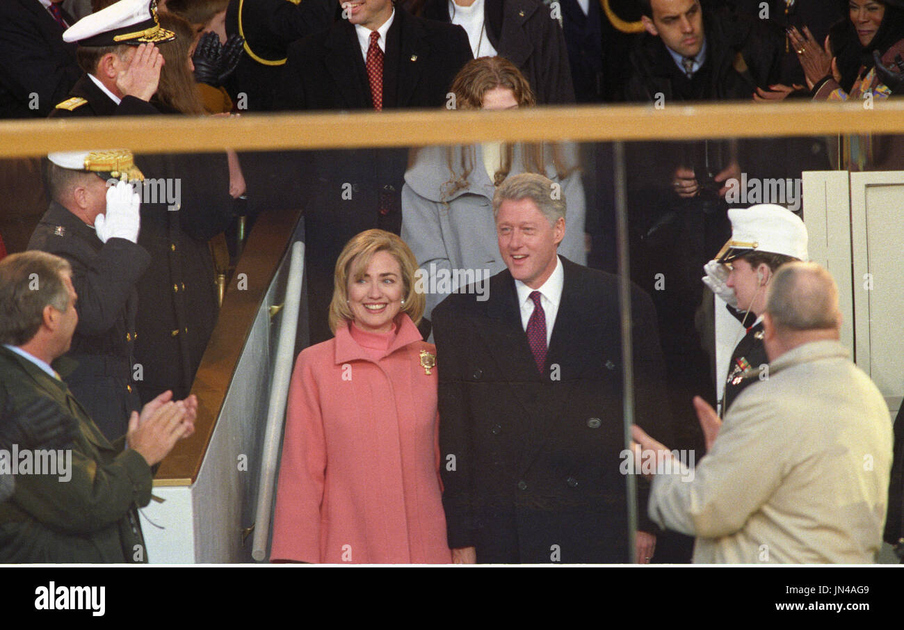 United States President Bill Clinton, right, accompanied by first lady ...
