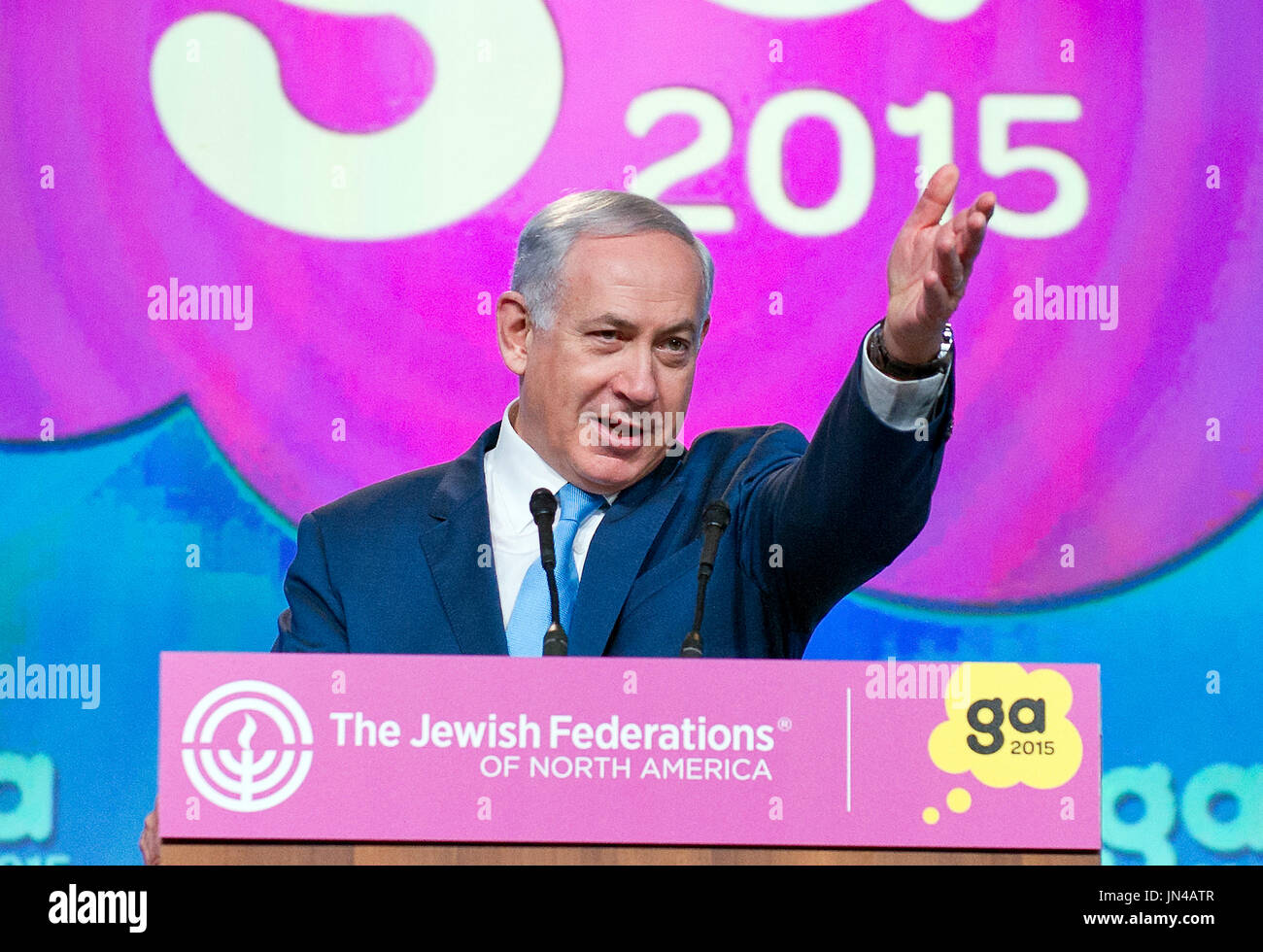 Prime Minister Benjamin Netanyahu of Israel addresses the 2015 Jewish ...