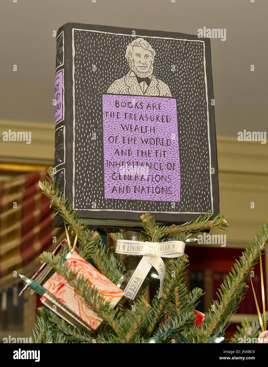 Christmas trees in the Library of the White House is themed as a ...