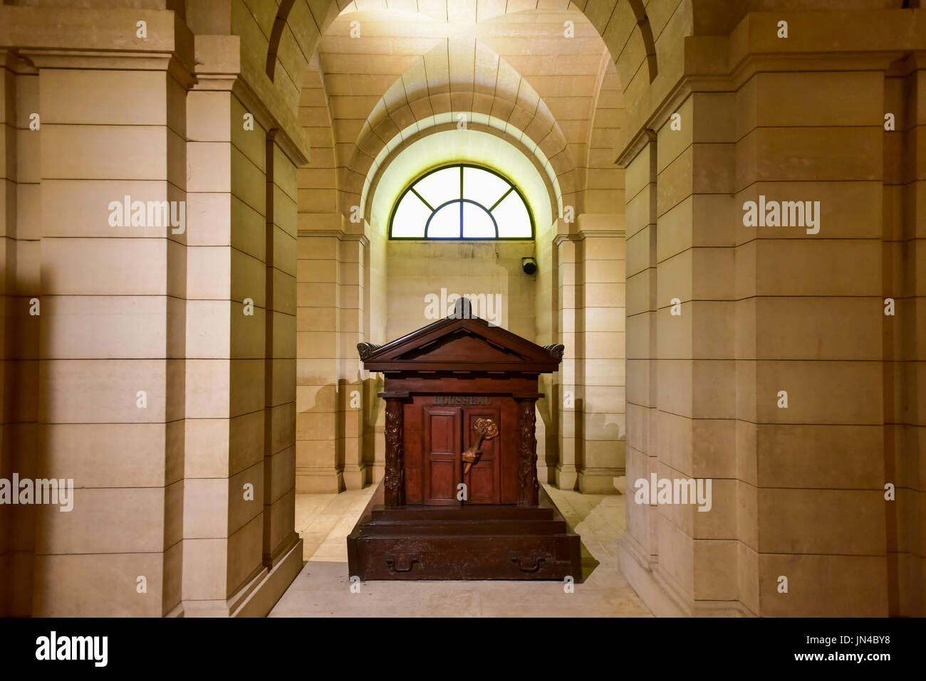 Paris, France - May 17, 2017: Rousseau tomb inside the crypts ...