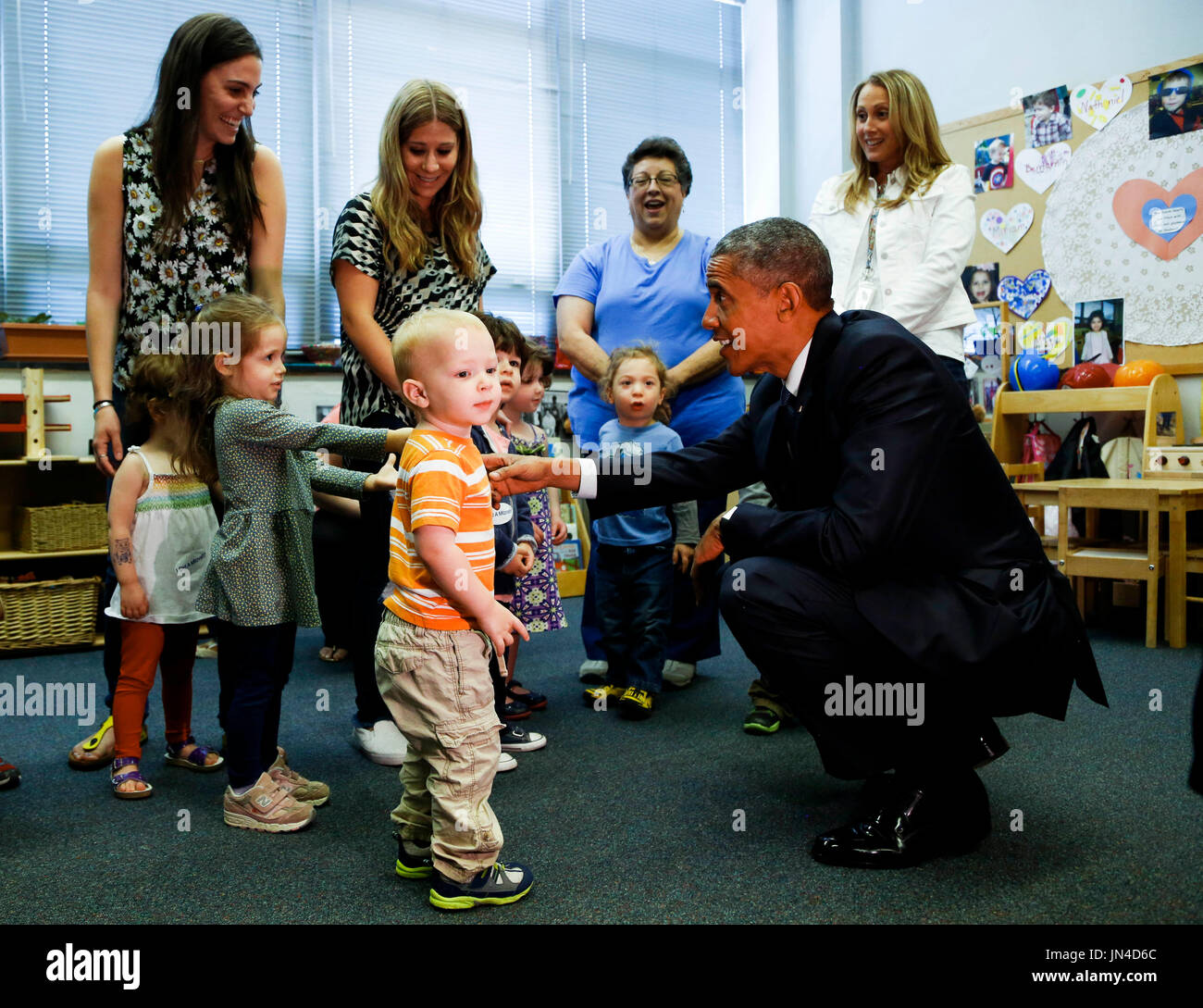 United States President Barack Obama visits pre-schoolers in a ...