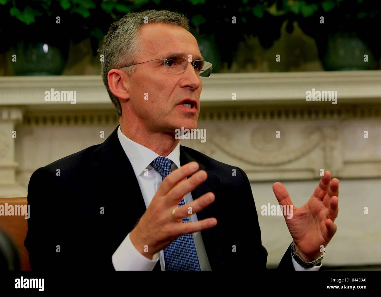 NATO Secretary-General Jens Stoltenberg makes remarks to the press as ...
