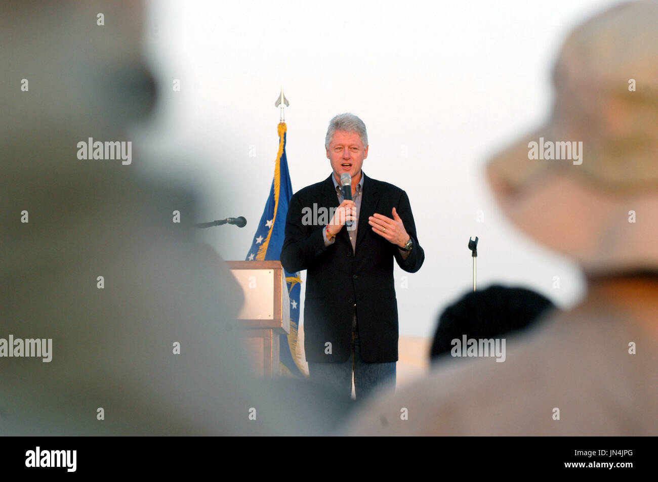 Former United States President Bill Clinton speaks to airmen at a ...