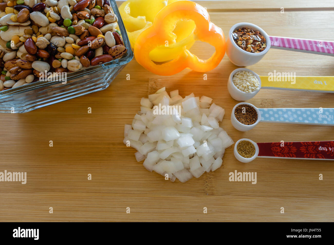 Dry ingredients Background. Food Background. Raw and cut food ...