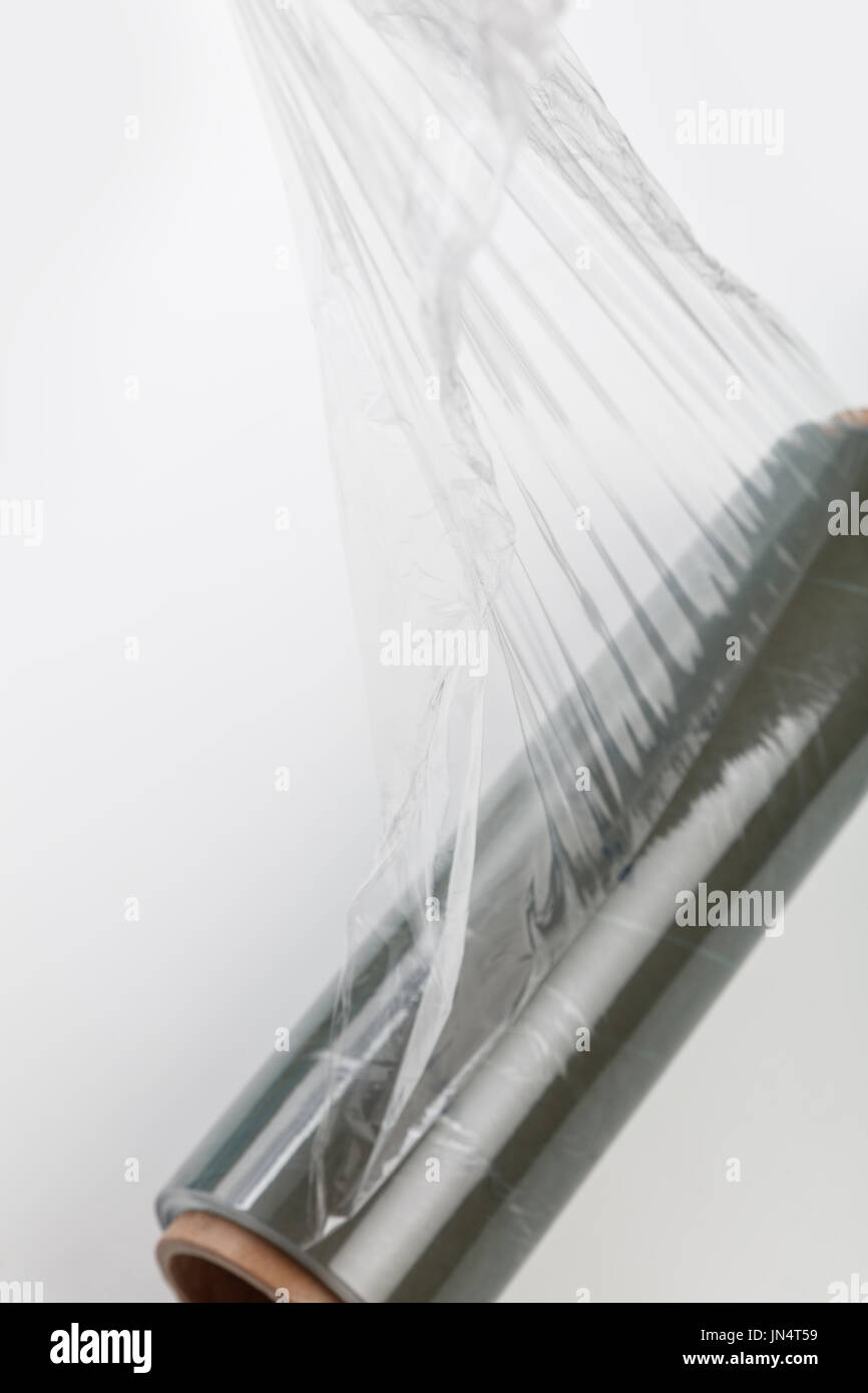 wrapping plastic transparent food film on white background Stock Photo ...