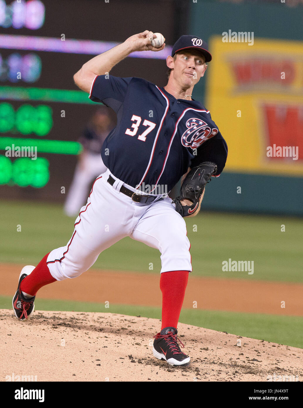 Washington Nationals starting pitcher Stephen Strasburg (37) works in ...