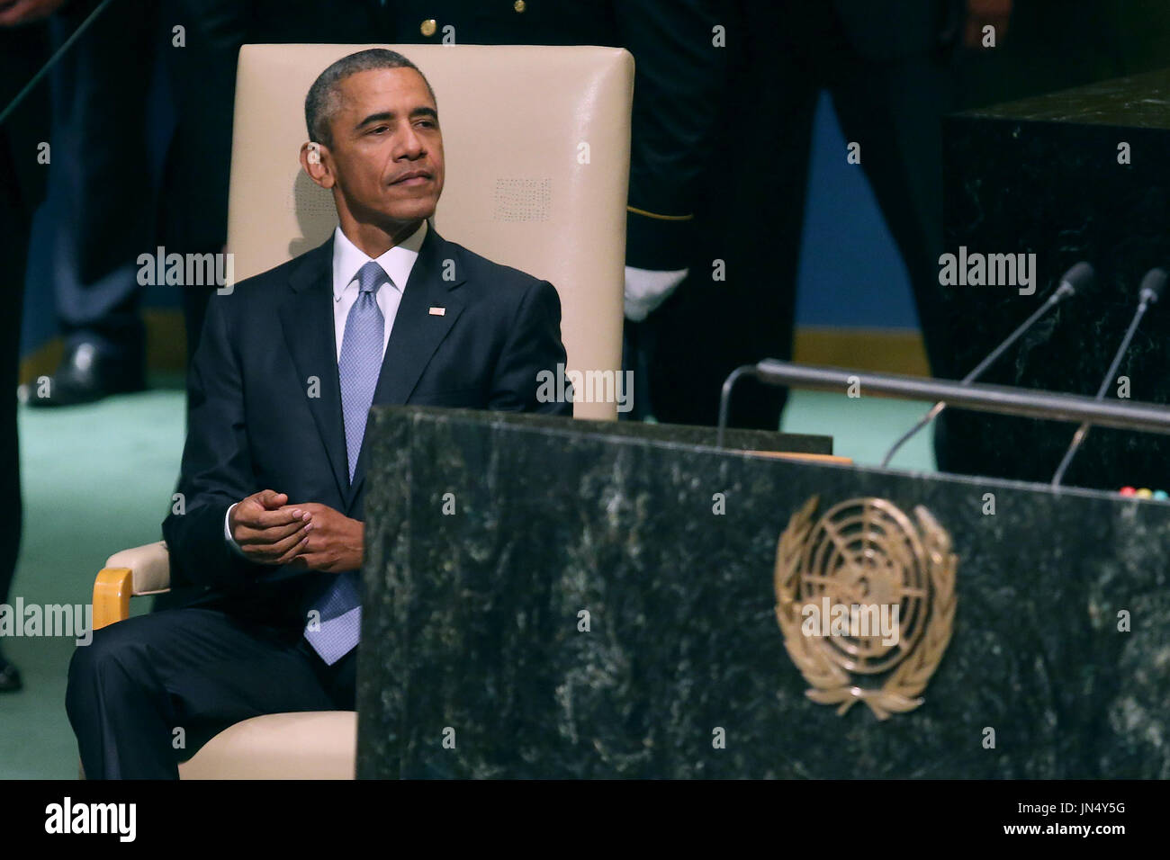 United States President Barack Obama prepares to addresses the 70th ...