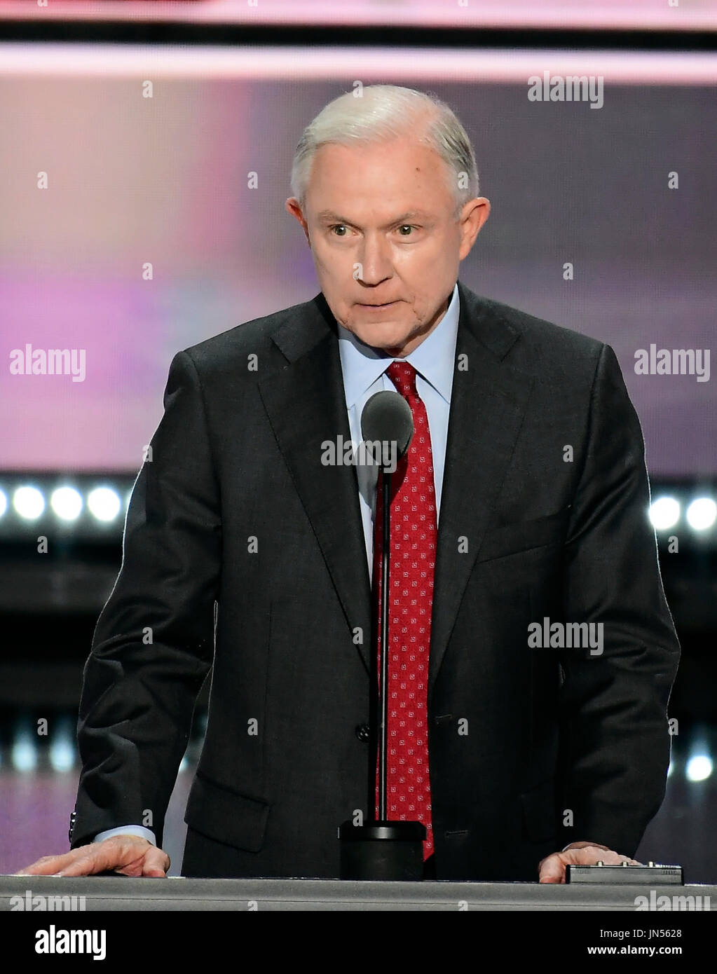 United States Senator Jeff Sessions (Republican of Alabama) places the ...