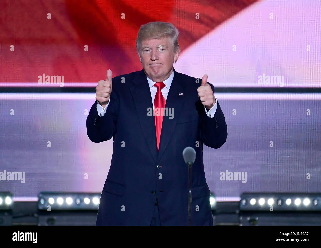 Donald J. Trump acknowledges cheers after finishing his acceptance ...